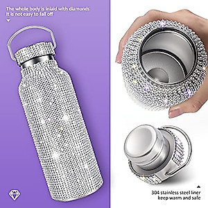 Diamond Water Bottle, Bling Diamond Vacuum Flask, Sparkling Diamond Water Bottle, High-Grade Stainless Steel Rhinestone Vacuum Flask, Leak-Proof Vacuum Flask With Chain (Silver, 750ML)