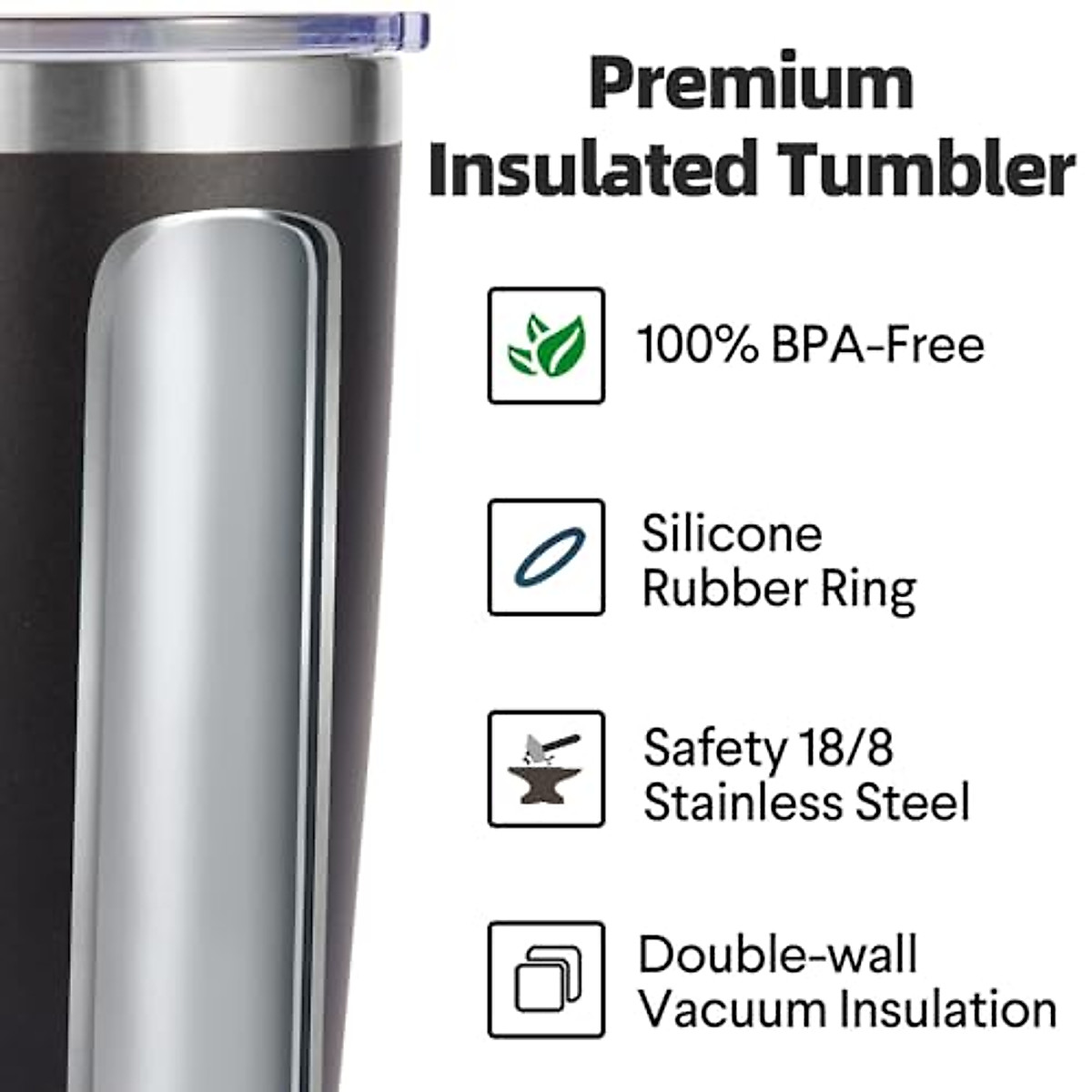 Volhoply 20oz Stainless Steel Tumbler with Lid and Straw,Double Wall Insulated Travel Iced Coffee Mug Fits Car Cup holder,Powder Coated Cups for Hot and Cold Drinks,Gifts for Women Men（Black,1 Set）