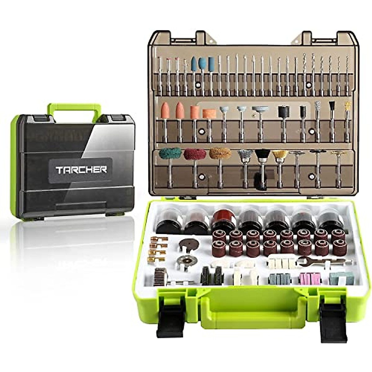 TARCHER Rotary Tool Accessories Kit 420pcs, 1/8", 3/32" and 1/16" Collets Shank Electric Grinder, Universal Fitment with Carrying Case for Cutting, Grinding, Sanding, Drilling, and Polishing