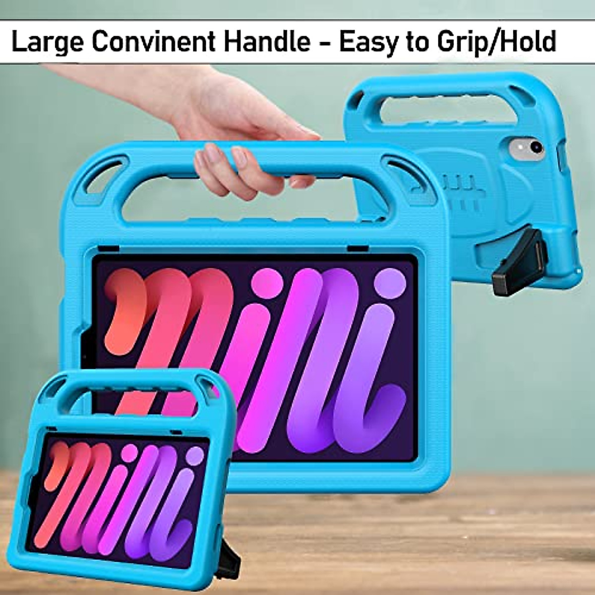 LTROP Newest iPad Mini 6 Case 2021,iPad Mini 6th Generation Case 8.3-Inch,iPad Mini 6th Gen Case for Kids,Built in Screen Protector, Shockproof Handle Stand Case for iPad Mini 6 2021 8.3”, Blue