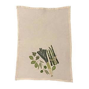 Fancy Flour Sack Kitchen Towels Set of 3 Premium Quality, Highly Absorbent, Vegetable Print White