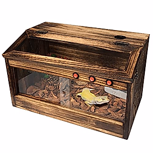 Reptile Wooden Terrarium, Habitat Tank for Lizard Snake Bearded Dragon Hamster, 23.6"x 15.7" Small Animal Enclosure, Transport Box Cage, Front Sliding Door, Sun Roof, Side Screen Ventilation