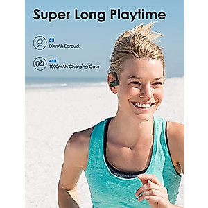 XLEADER Sport3 Pro - Wireless Sports Earbuds IPX7 Waterproof Bluetooth Earphones in Ear with Led Display Charging Case Noise Cancelling Deep Bass Earphones with Mic for Running Workout Gym Green