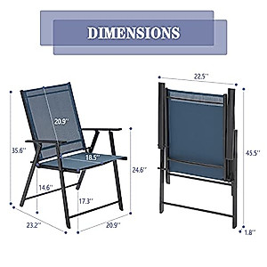 VICLLAX Patio Folding Chairs Set of 2, Outdoor Portable Dining Chairs for Lawn Garden Deck Backyard Porch, Dark Blue