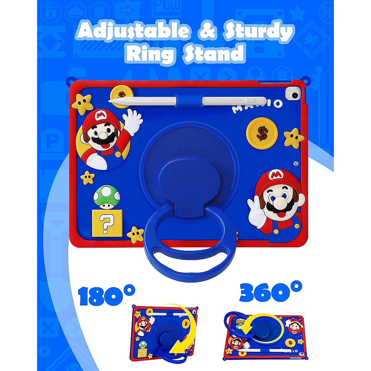 Besoar Case for iPad 9th/8th/7th Generation 10.2 inch Kawaii Cute 3D Design Soft Covers for Boys Girls Teens Cool Funny Unique Folio Rotating Stand Pencil Lanyard for Apple i Pad 9/8/7 Gen 10.2