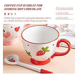 Luxshiny Soup Bowl Soup Bowl Soup Bowl 2pcs Ceramic Milk Mugs with Spoon Strawberry Breakfast Cup Mugs Coffee Cup Oatmeal Mugs For Latte Cappuccino Tea Cocoa Birthday Gifts Soup Mug Soup Mug Soup Mug