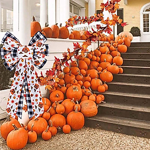 Fall Wreath Bows, Autumn Bow Black White Buffalo Plaid Turkey Wreath Bow for Fall Bows Knot Thanksgiving Dinner Party Fireplace Christmas Halloween Home Garden Party Decor