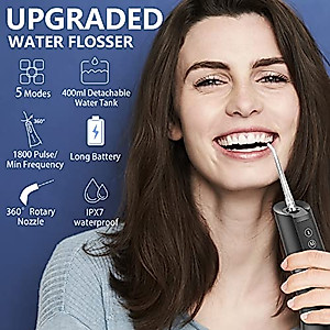 Water Flossers for Teeth Cleaning, Cordless Water Flosser with 5 Modes Rechargeable Water Dental Flosser Teeth Cleaner Plaque Remover for Braces Waterproof Oral Irrigator with 6 Jet Tips 400ML