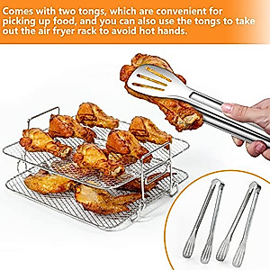 XIFEPFR Air Fryer Rack for COSORI Air Fryer 5.8Qt, 8 inch Square Double Stackable Racks, 304 Stainless Steel Multi-Layer Dehydrator Rack Air Fryer Accessories with Cooking Tongs Parchment Paper Liners