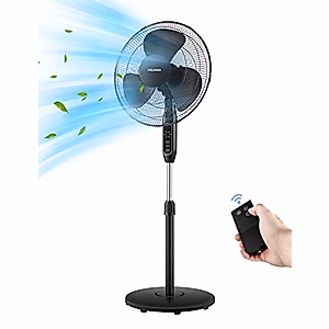 PELONIS 16'' Pedestal Remote Control, Oscillating Stand Up Fan 7-Hour Timer, 3-Speed and Adjustable Height, PFS40A4BBB, Supreme 16"-Black & 30 Inch Oscillating Tower Fan