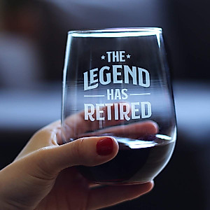 The Legend Has Retired - Stemless Wine Glass - Funny Retirement Gifts for Boss or Coworkers - Large 17 Ounce Size