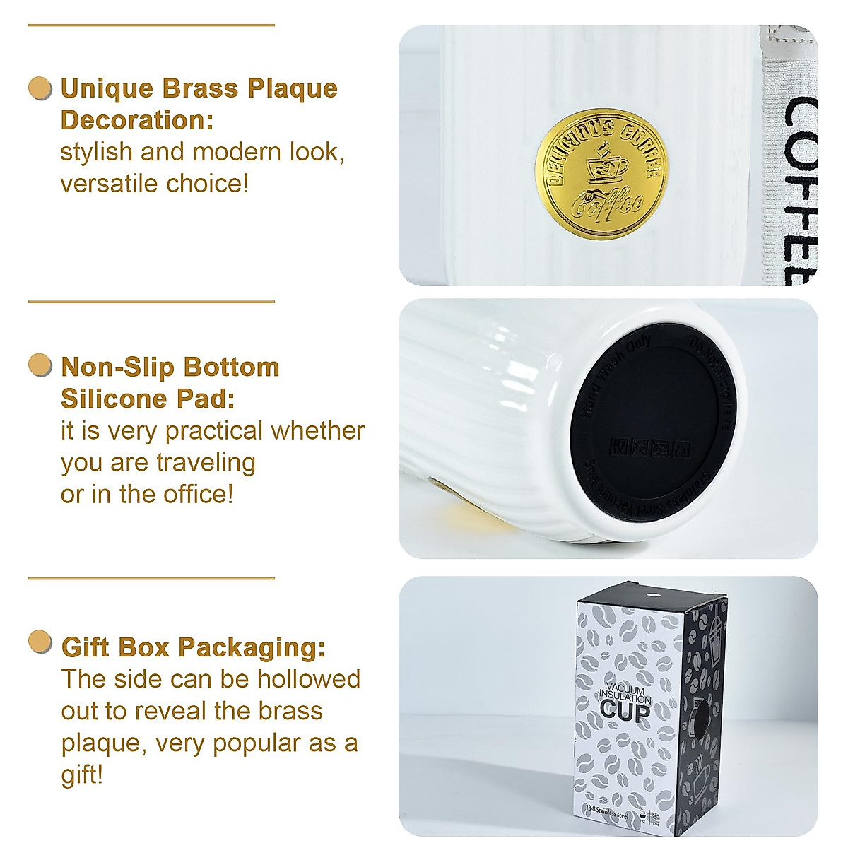 14oz Insulated Travel Tumblers with Lid and Straw, Travel Coffee Mug Stainless Steel Vacuum Thermos Cup, Leak Proof Reusable Cute Coffee Tumbler for Iced and Hot Drinks,White