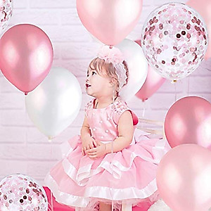 Pink and White Balloons, Pink Confetti Balloons White Balloons Total 90 pcs Latex Party Balloons for Hen Party Wedding Baby Shower Birthday Party Decoration