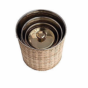 Creative Co-Op Rattan Wrapped Stainless Steel Canisters, Set of 4, Brass Finish Food Storage, 6" L x 6" W x 9" H, Natural