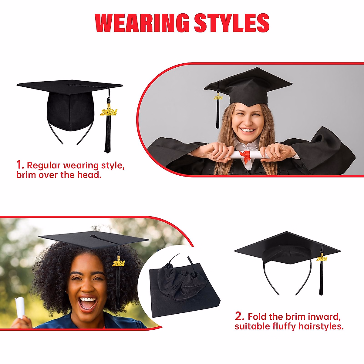 unibouti 2 Pack Graduation Cap Headband - Grad Cap Head Band Insert with Hook and Loop Sticker - Graduates Essential Hairband for Securing Graduation Hat