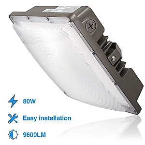 ZJOJO Canopy Lights 80W LED Canopy Lights Outdoor 9600LM 300-600W MH/HPS/HID Equiv Replacement,CETLus-Listed Canopy LED Lights 5000K Daylight White 120VAC,IP65 Waterproof Ceiling Garage Lights