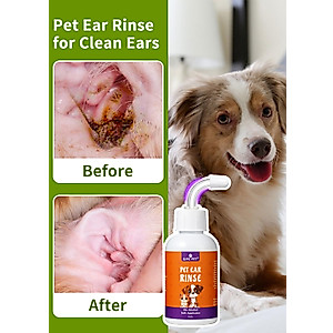 GJYC PET Dog Ear Cleaner-Ear Rinse & 100pcs Dog Ear Wipes & 30 Cotton Swabs Dog Ear Inflammation Therapy for Itch Relief, Soothe Ear Inflammation, Removes Wax, Odor