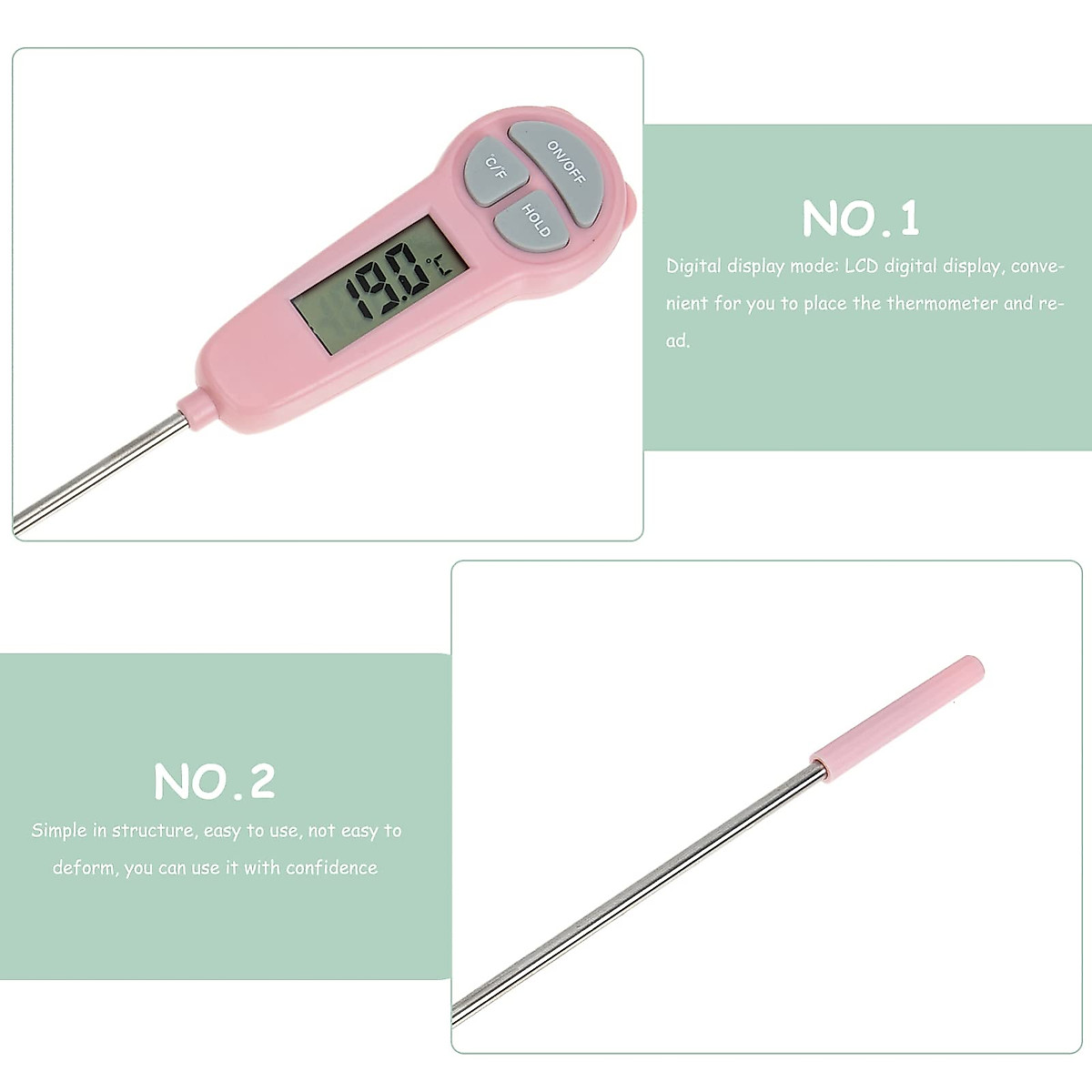 Digital Food Meat Candy: Instant Read Probe Backlit Temperature Alarm for Cooking BBQ Kitchen Oven Smoker Pink 30℃~ 300℃
