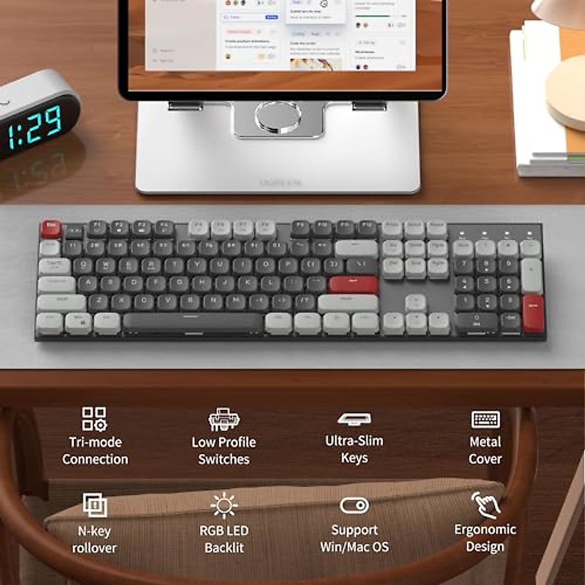Camiysn Wireless RGB Mechanical Keyboard Moon104 Triple Mode 2.4GHz/BT/USB-C Wired Office Keyboard for Computer/Desktop/PC/Laptop/Surface/Smart TV and Windows 10/8/7（Red Switches）