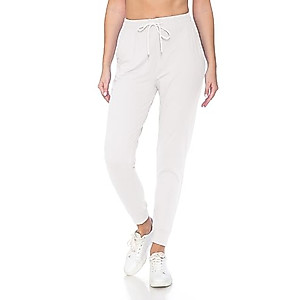 Leggings Depot Womens Relaxed fit Jogger Pants - Track Cuff Sweatpants with Pockets, White, Medium