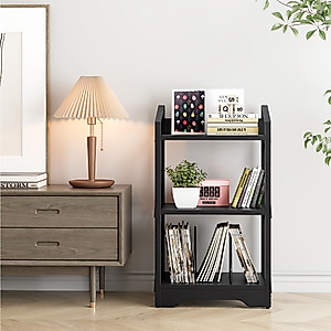 Vagusicc Bookshelf, 3 Tier Industrial Bookcase, Metal Small Bookcase, Rustic Etagere Book Shelf Storage Organizer for Living Room, Bedroom, Home Office, Small Bookshelf for Small Spaces (Black)