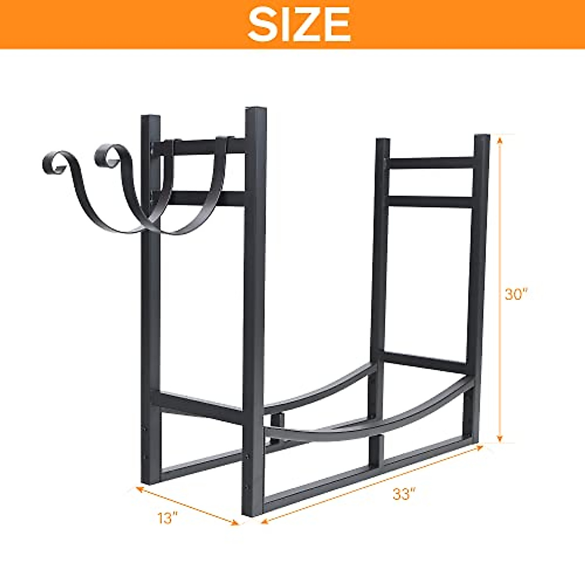 GREEN PARTY Firewood Rack with Kindling Holder, 3ft Heavy Duty Metal Firewood Holder, 30" Tall Indoor/Outdoor Log Rack Wood Holder for Fireplace Kindling Wood Storage and Wood Stove Accessories