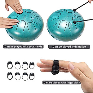 Steel Tongue Drum - 8 tones 6 Inches-Percussion Instrument - C-Key Handpan Drum with Bag, Mallets, Finger Picks, Notes Stickers for Personal Meditation, Yoga, Zen, Concert (Green)