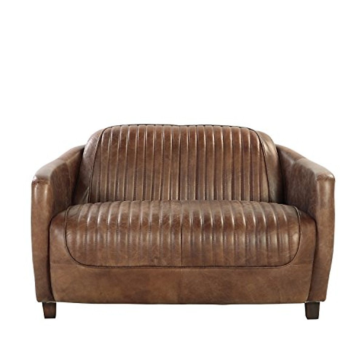 ACME FURNITURE Brancaster Retro Brown Top Grain Leather and Aluminum Loveseat