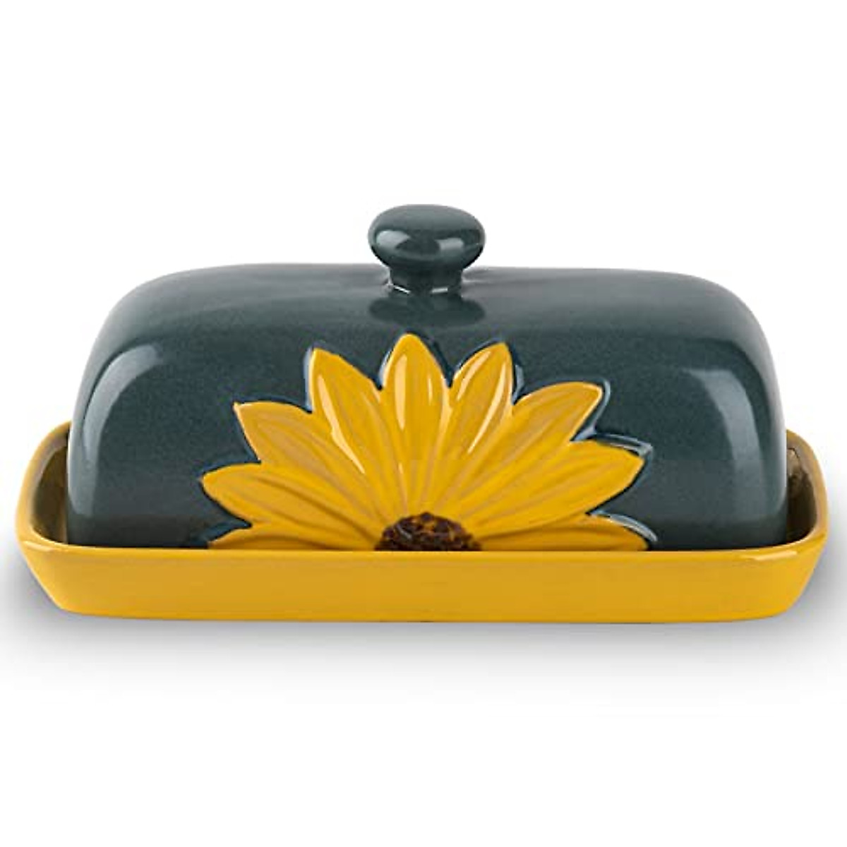 Butter Dish With Lid For Countertop Ceramic Butter Keeper Sunflower Butter Container Butter Holder Butter Tray Large Butter Dish Covered Butter Dish Farmhouse Butter Dish