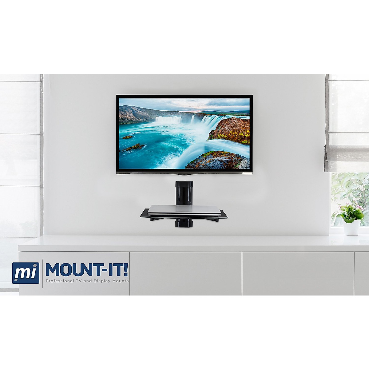 Mount-It! Floating TV Shelf, Wall Mounted Shelf for Receiver, Cable Box, PlayStation, Xbox, DVD Player, Projector and AV Components, 17.6 Lbs Capacity, 1 Shelf, Tinted Tempered Glass Black