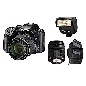 Pentax K-70 Weather-Sealed DSLR Camera with 18-135mm Lens (Black) Bundle with 50-200mm Lens, AF-200FG Flash, and Bag