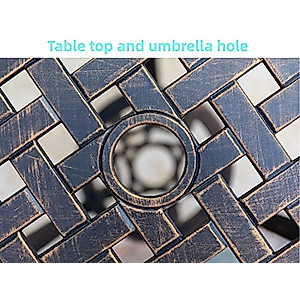 ZOTORUN Bistro Set 3 Piece Rustproof Cast Aluminum Patio Furniture Sets Round Table with Umbrella Hole for Outdoor, Patio, Balcony, Bronze