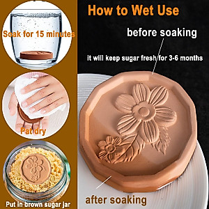 DNUZEWR 2 PCS Brown Sugar Saver Terracotta Brown Sugar Keeper Brown Sugar Softener Brown Sugar Container Disc for Food Storage Containers Reusable & Food Safe