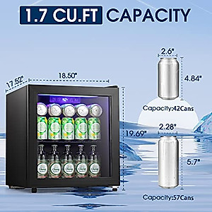 R.W.FLAME Beverage Refrigerator Cooler, Mini fridge with Double Glass Door and LED Lights, Small Refrigerator for Office, Home or Bedroom, Wine Cooler Digital Temperature Control