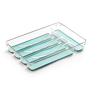 BINO 5-Slot Silverware Organizer for Drawer | Plastic Utensil Organizer for Kitchen Drawers | Silverware Tray for Drawer Organization | Utensil Kitchen Drawer Organizer w/Grip Lining (Aqua)