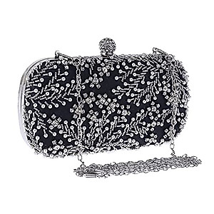YLLWH Women's Clutch Bag Crystal Pearl Clutch Purse Handbag Embroidery Evening Bag Wedding Bag for Bridal Shoulder Bag