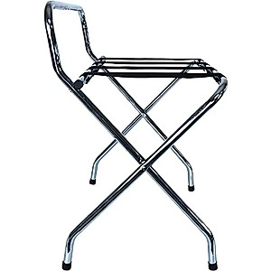 USTECH Single Tier X-Shape Folding Luggage Rack with High Back | Durable Metal Stand & Heavy-Duty Nylon Straps for Guest Room Storage & Suitcase Holder | Perfect for Bedroom & Closet