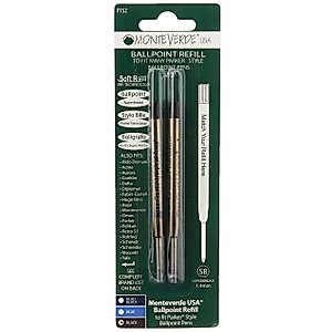 Monteverde Ballpoint Refill to Fit Parker Ballpoint Pens, Super Broad Point, Soft Roll, Black, 2 per Pack (P152BK)