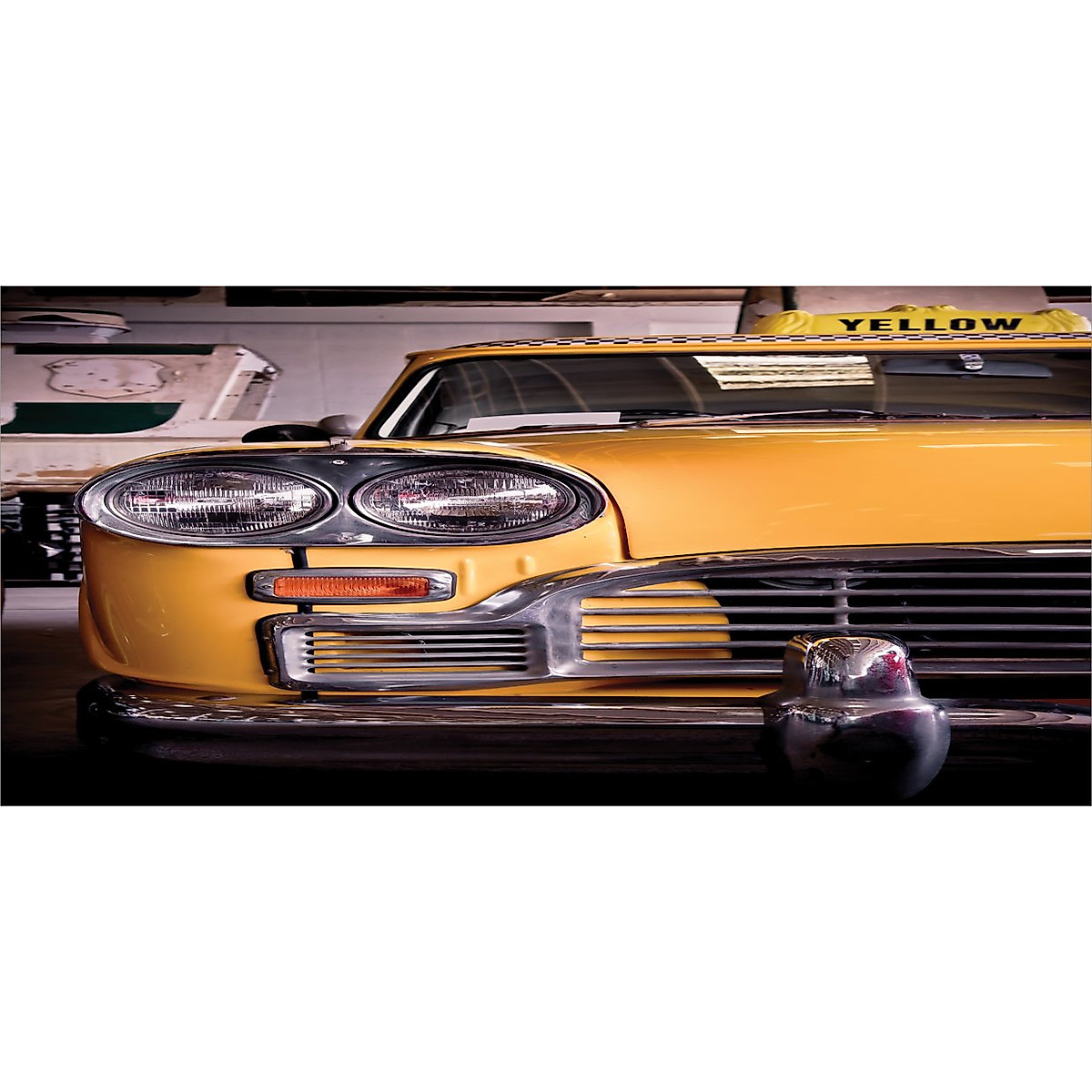 Ambesonne New York Mug, Picture of Antique Yellow Taxi Historic Element of Old NYC Nostalgia Vintage Cab, Printed Ceramic Coffee Mug Water Tea Drinks Cup, Yellow Grey