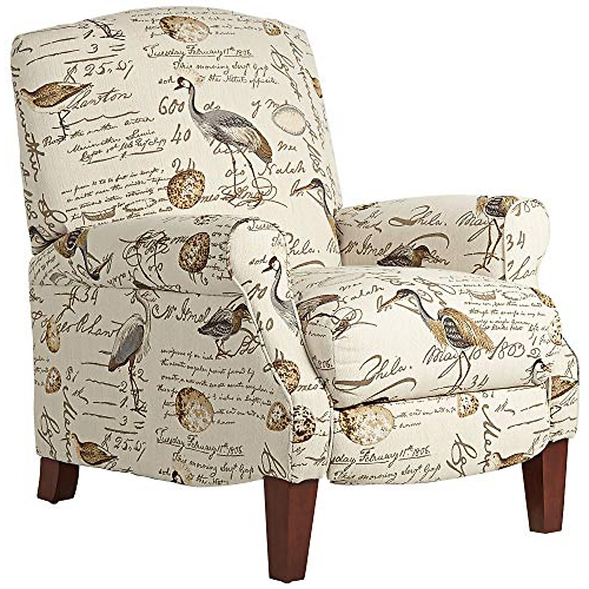 Kensington Hill Birdsong Script and Bird Patterned Recliner Chair Armchair Comfortable Push Manual Reclining Footrest Adjustable Upholstered Bedroom Living Room Reading Home Relax Office
