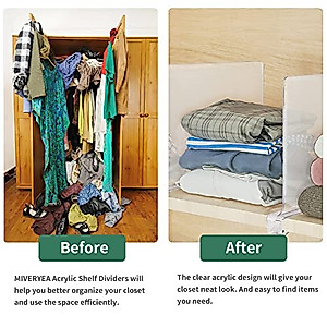 MIVERYEA Acrylic Shelf Dividers, Clear Shelf Divider for Closet Organization 6 Pack Plastic Shelve Divider for Clothes Purses Separators