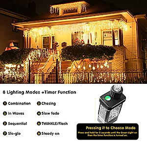 KiflyTooin Led Christmas Lights Outdoor Christmas Decorations Hanging Lights 400LED 8 Modes 75 Drops, Outdoor Indoor Fairy String Lights for Party, Holiday, Wedding Decorations (Warm White)