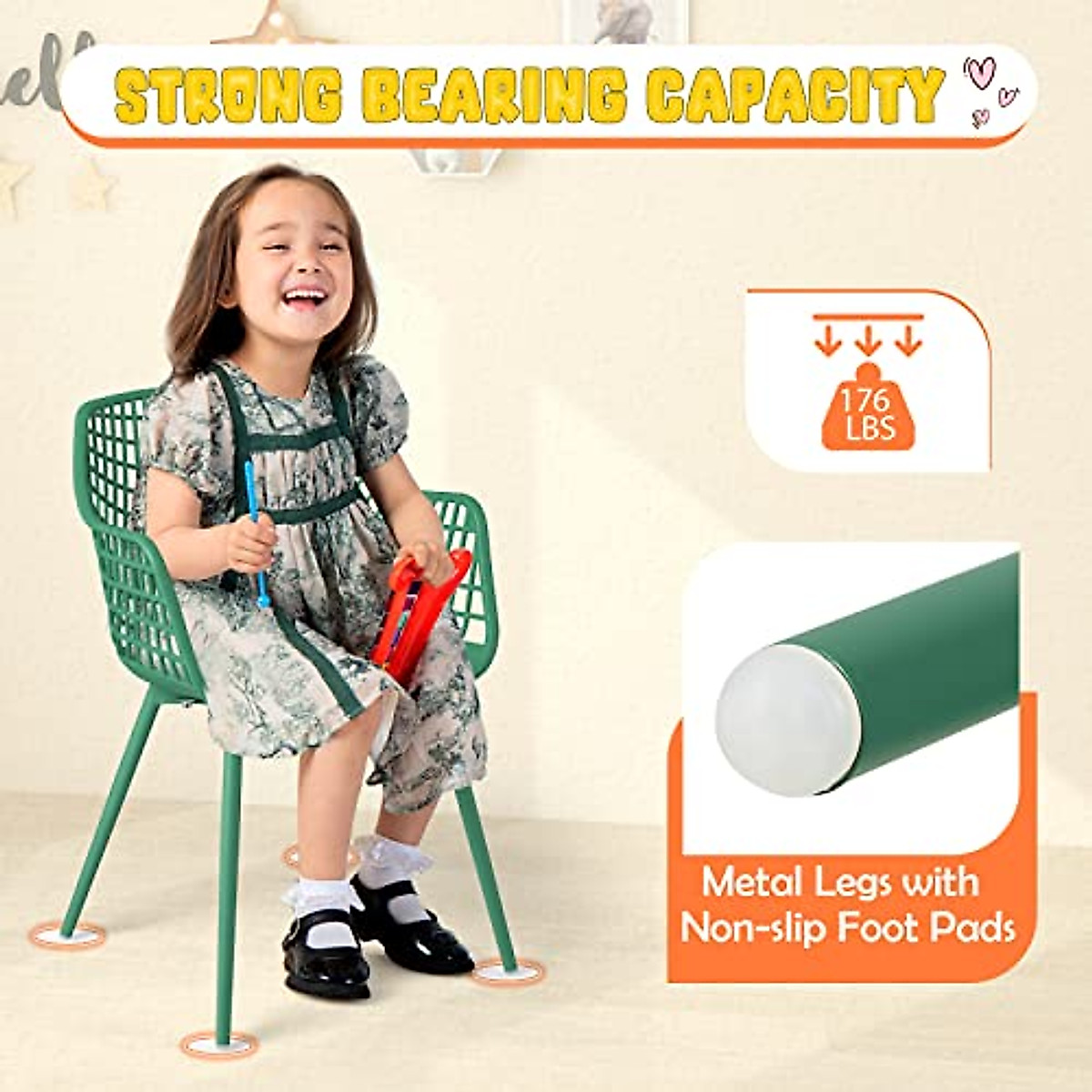 Costzon Kids Chair, 4-Piece, Child-Size Chairs with Curved Backrest, Ergonomic Armrests, Metal Legs & Anti-Slip Foot Pads, Toddler Furniture for Playroom, School, Daycare, Toddler Chairs (Colorful)