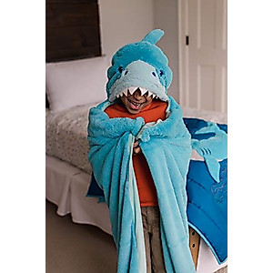 Soft Landing | Everyday Escapes | Character Hooded & Weighted Blanket – Removable 3 lbs. Weights – Ocean Shark