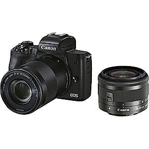 Canon EOS M50 Mark II Mirrorless Camera with 15-45mm and 55-200mm Lenses (Black) (4728C014) + 64GB Card + Color Filter Kit + Filter Kit + Charger + LPE12 Battery + Wide Angle Lens + More (Renewed)