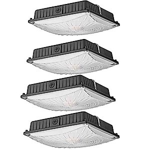 1000LED 4 Pack LED Canopy Light, 65W 8,000Lm 300W HID/HPS Equal, 10" x 10", LED Shop Light, 5000K, AC100-277V, Waterproof IP65, Gas Station Canopy Light