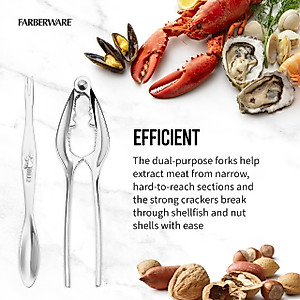 Farberware Set Includes Stainless Steel Scoop with Forks and Nutcrackers, Ideal for Effortlessly Cracking Shells and Removing Meat from Seafood or Nuts, Set of 6