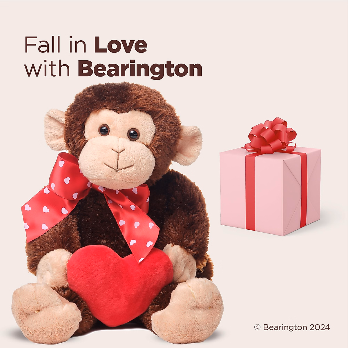 Bearington Wilde Love Stuffed Animal Monkey Plush Holding a Heart with Red Bow, Kid Companion Plushie, Great Gift for Birthdays, Holidays & Other Special Occasions Like Valentines Day, 15 inches