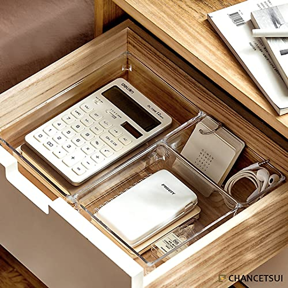 25 PCS Clear Plastic Drawer Organizer Set, 4 Sizes Desk Drawer Divider Organizers and Storage Bins, Organizer Trays and Bathroom Drawer Organizers for Makeup, Bedroom, Office, Kitchen Divider Utensils