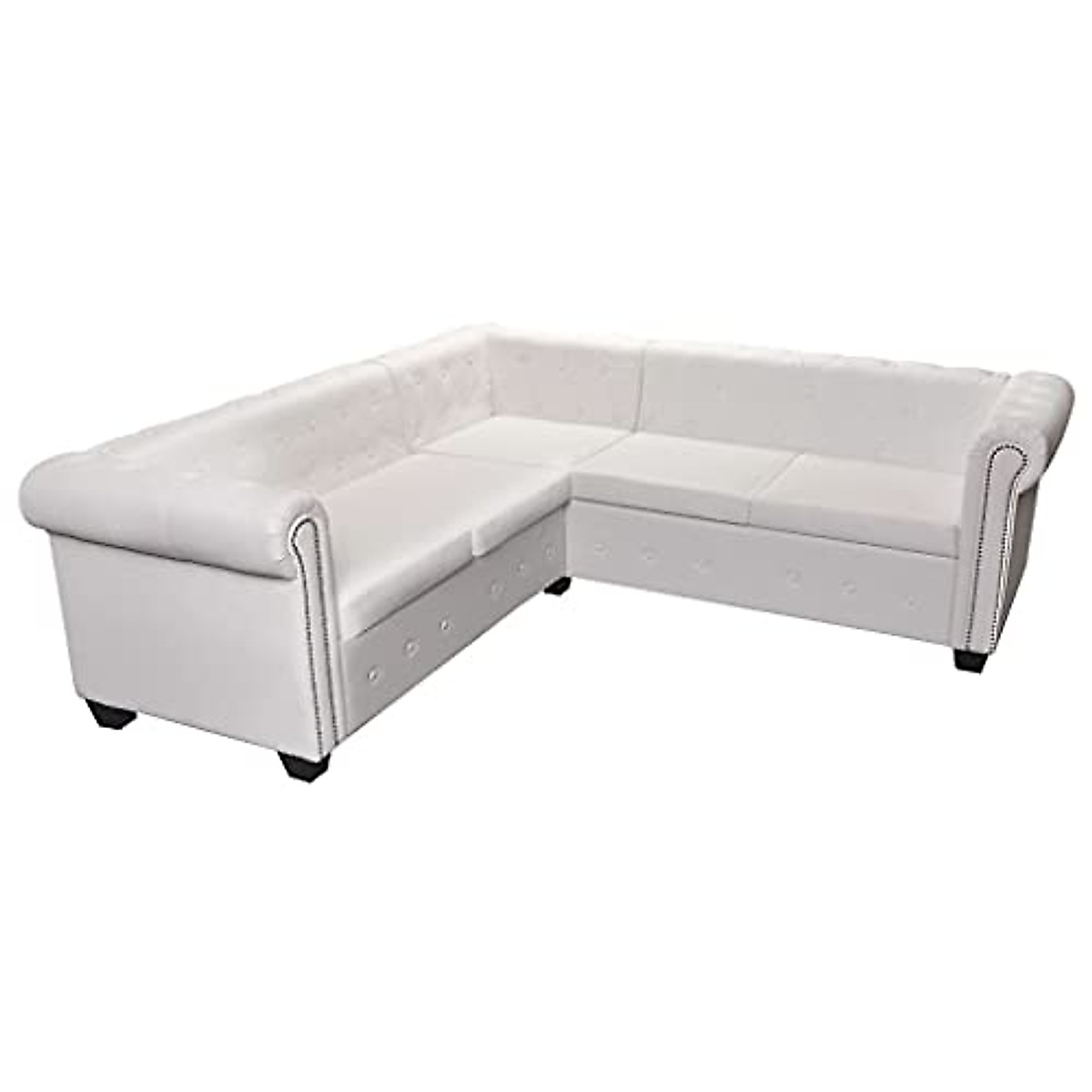 KTHLBRH (Fast Delivery) Faux Leather Sectional Sofa Couch,Sectional Sofa L Shaped Couch with Faux Leather for Small Space Chesterfield Corner Sofa 5-Seater White Faux Leather